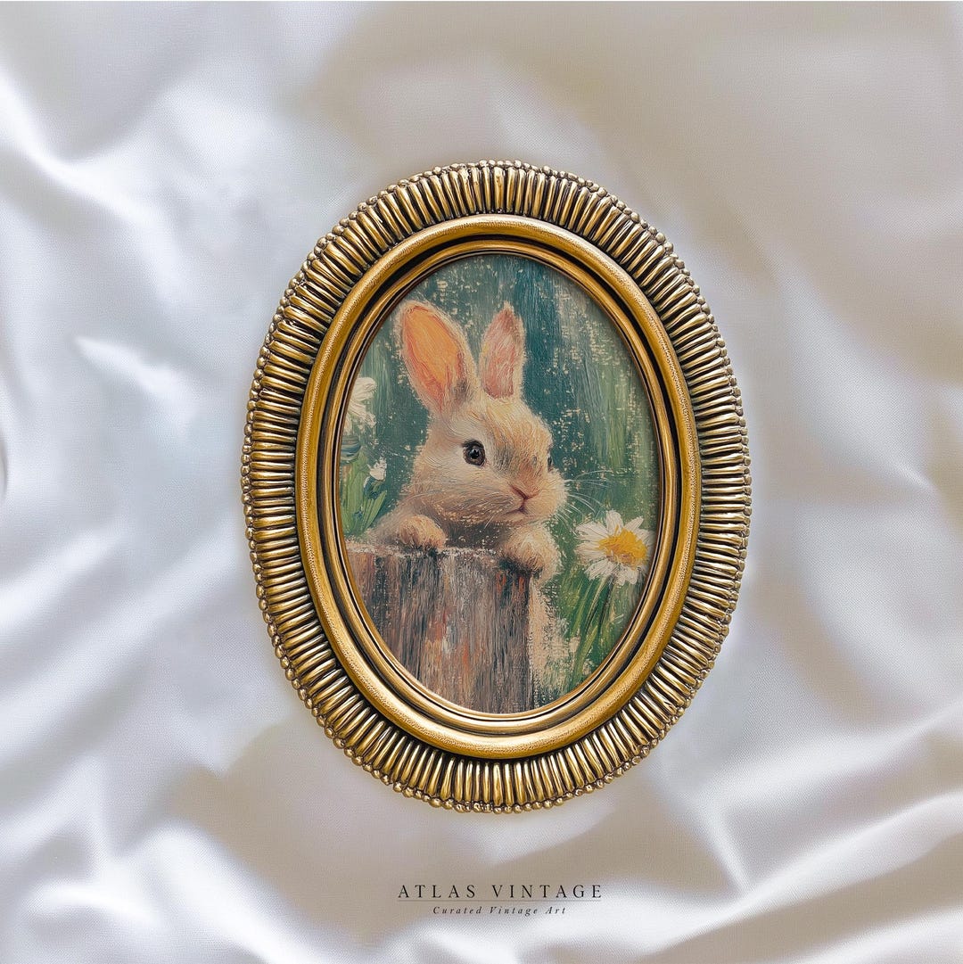 Vintage Easter Bunny Print, Spring Rabbit Painting Printable Wall Art ...