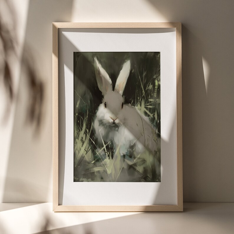 Vintage Easter Bunny Print, Antique Spring White Rabbit Painting ...