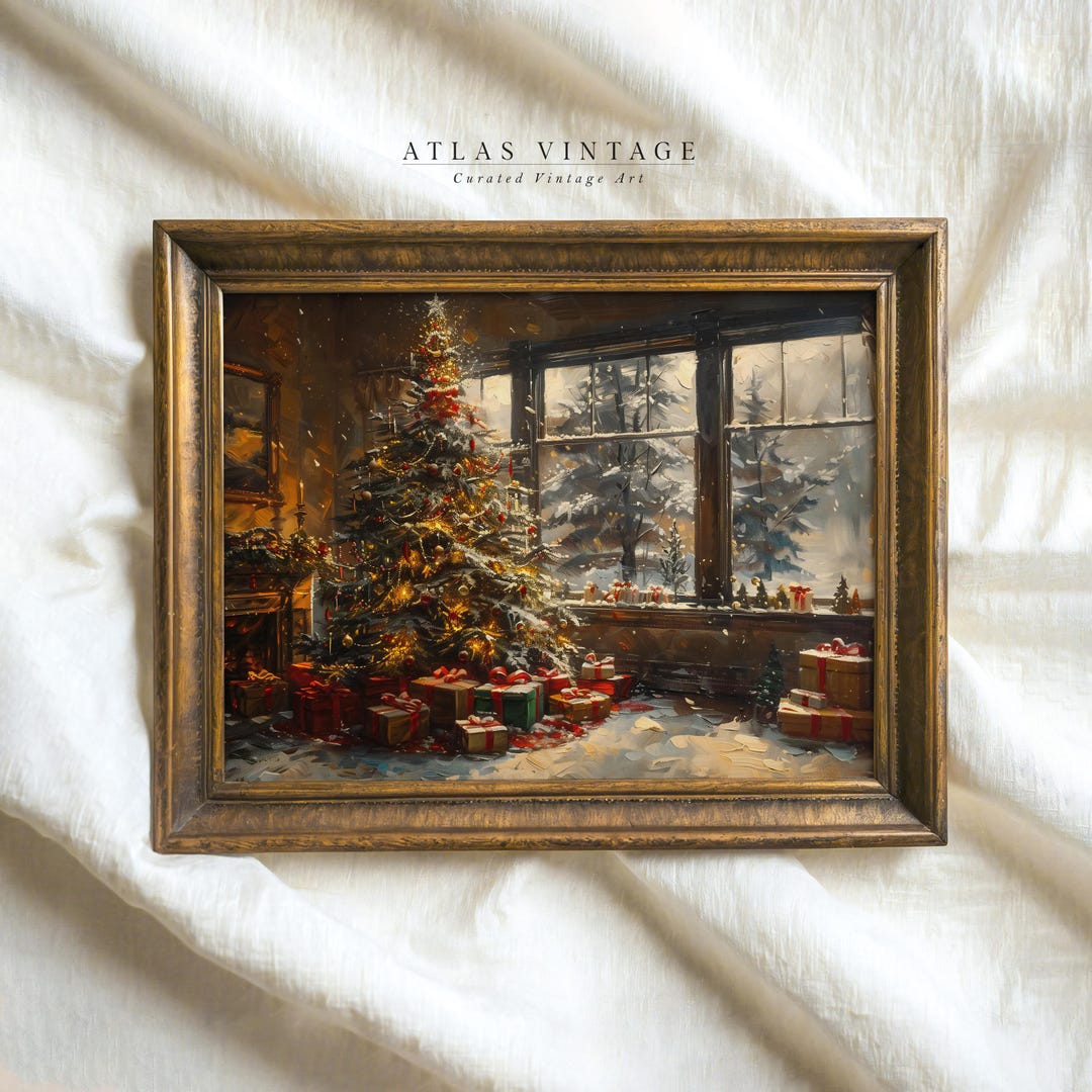 Vintage Christmas Tree & Present Print, Christmas Cottagecore Decor ...
