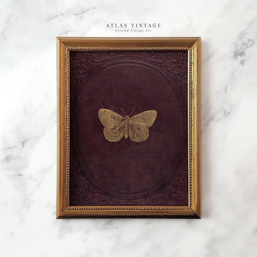 Vintage Gold Butterfly Print, Moody Antique Moth Painting (digital ...