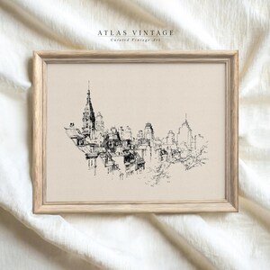 Minimalist Paris Landscape Sketch Print, B&W Cityscape Ink Line Drawing ...