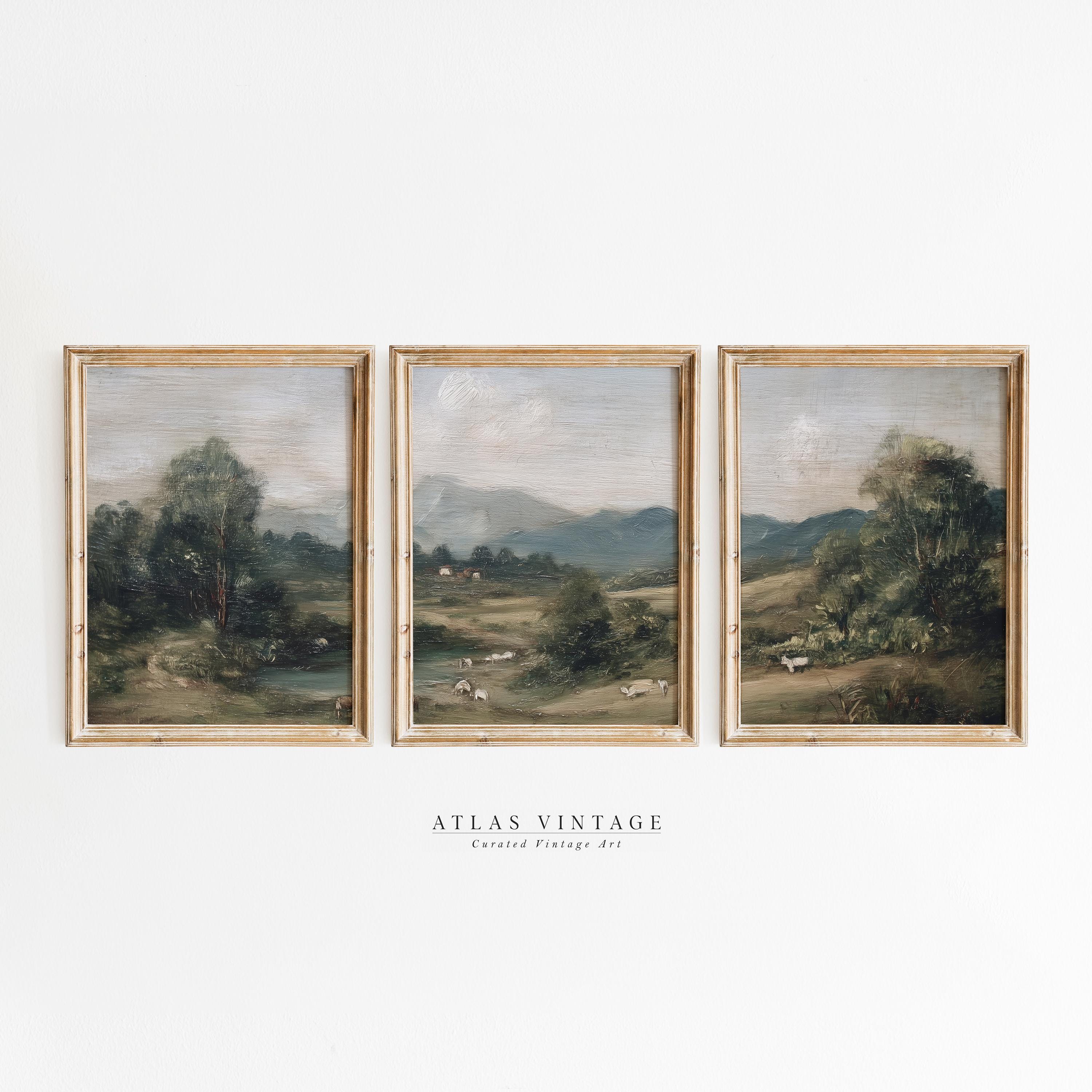 Vintage Rustic Farm Countryside Set of 3 Prints, Sheep in Field ...