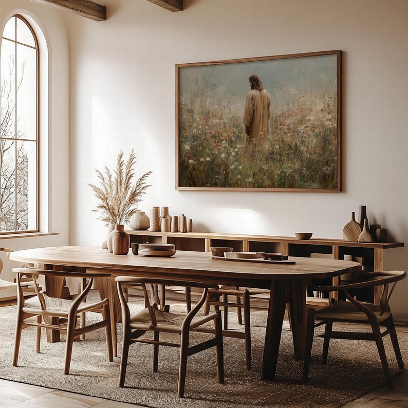 Jesus Wall Art Printable | Misty Meadow Wildflower Landscape [digital ...