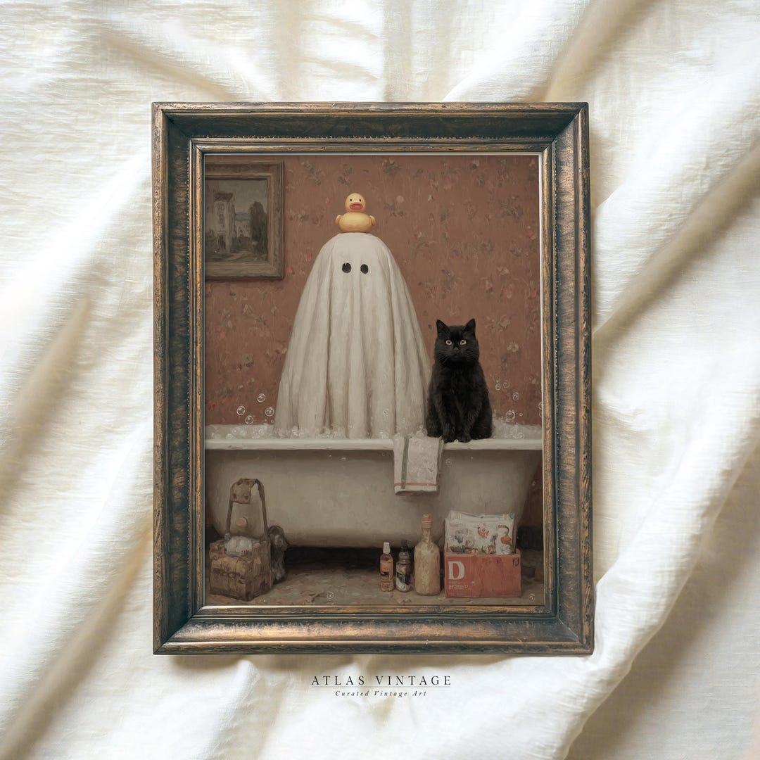 Funny Halloween Ghost Cat Bathroom Print, Spooky Fall Decor (digital Download) - Etsy