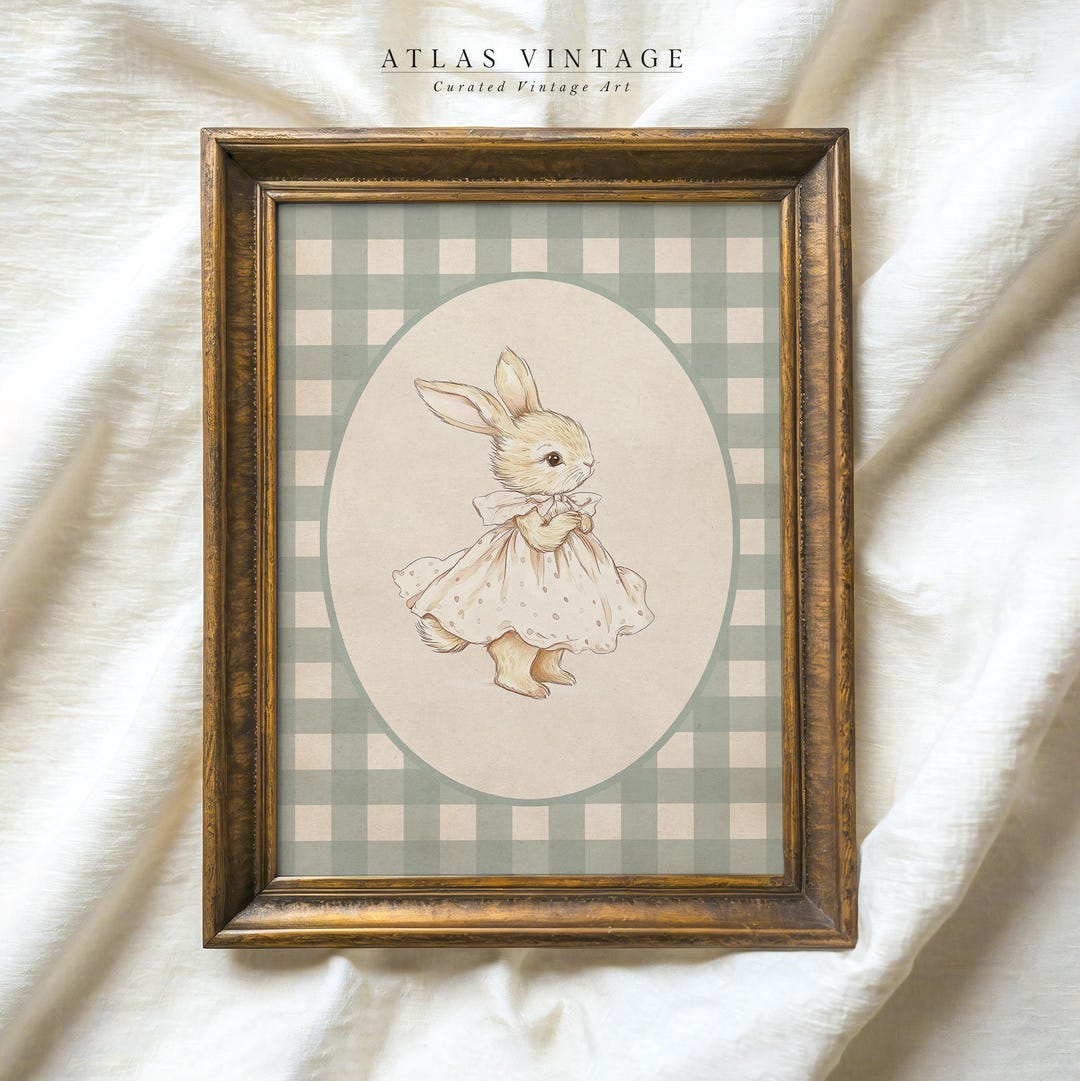 Vintage Easter Bunny Print, Spring Rabbit Painting Printable Wall Art ...