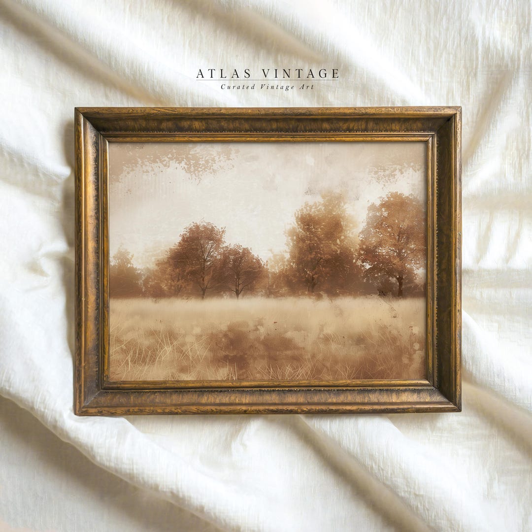 Autumn Landscape Print - Vintage Fall Scenery Watercolor Oil Painting ...