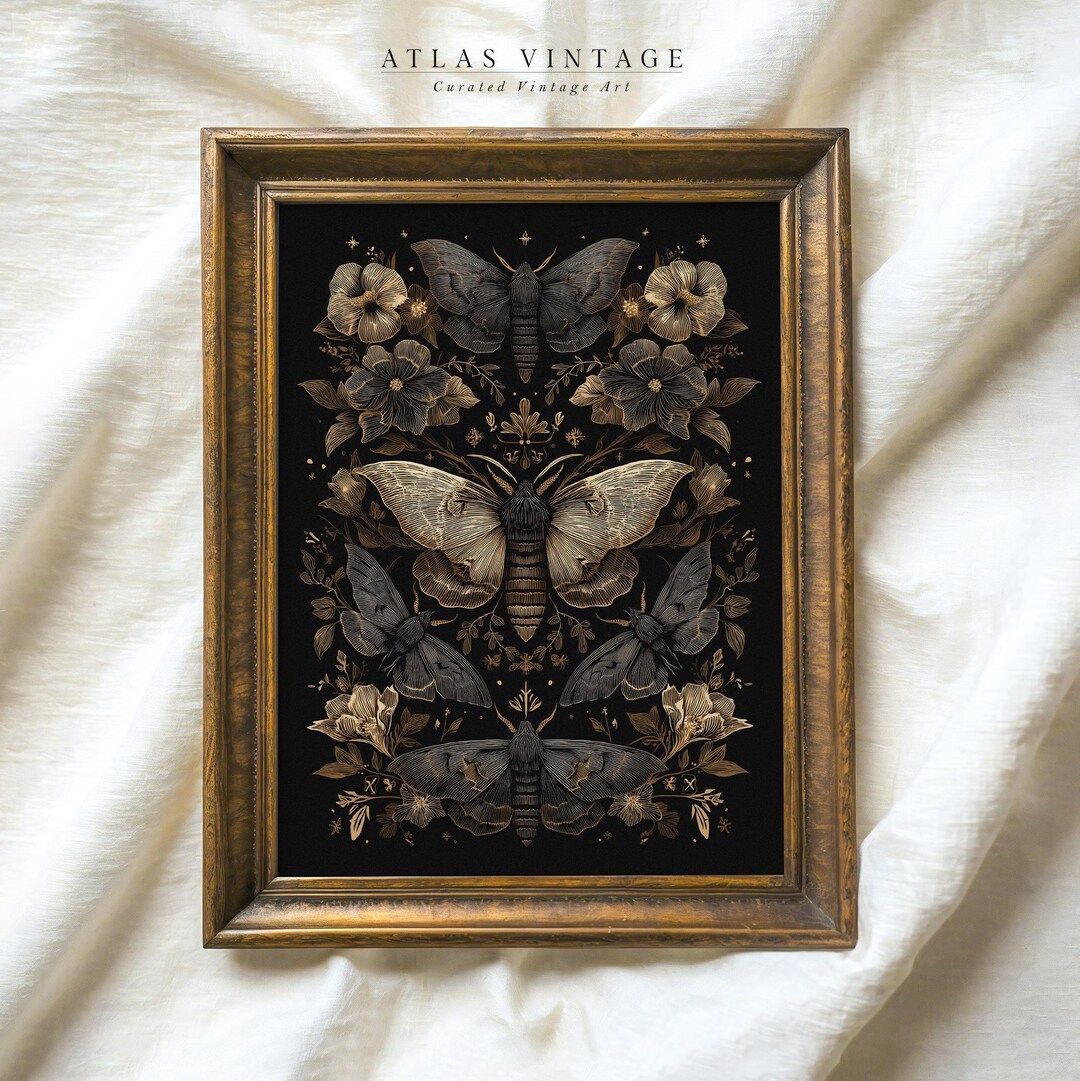 Gothic Moth Art Print, Victorian Floral Celestial Decor (digital ...