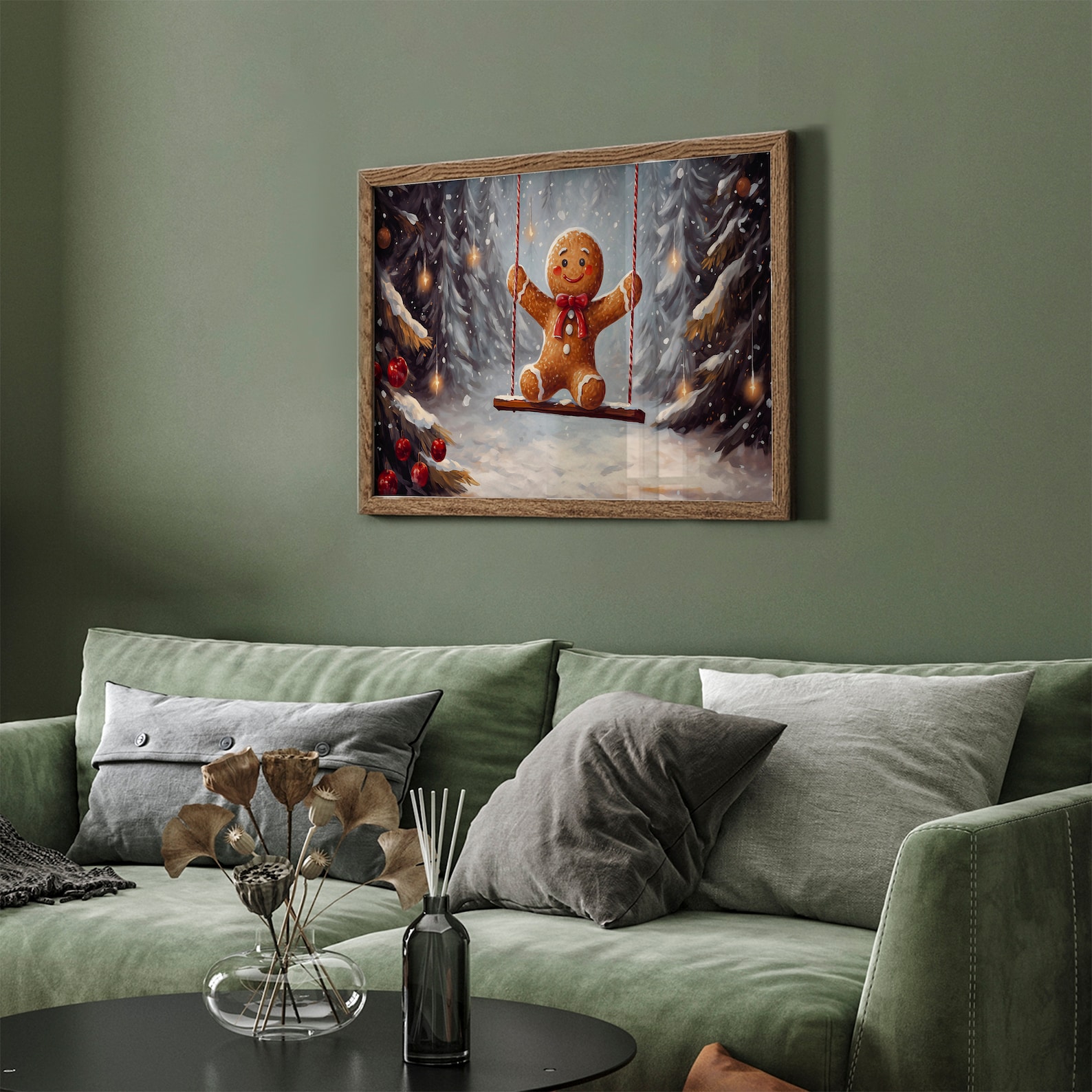 Christmas Gingerbread Man on Swing Frame Tv Art, Winter Art for Tv ...