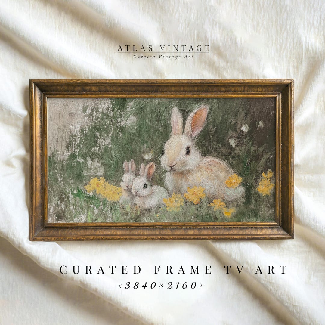 Vintage Easter Rabbit Frame Tv Art, Spring Bunny Painting Samsung Tv ...