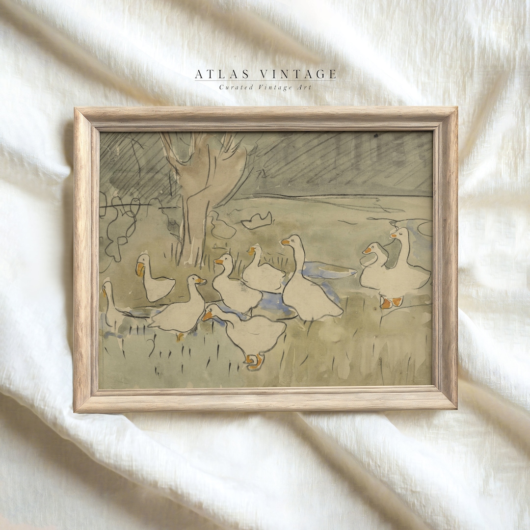 Vintage Duck Print - Geese Watercolor Painting - Nursery Animal Wall ...
