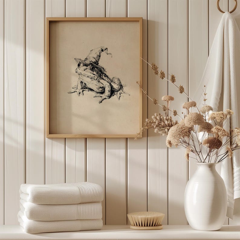 Vintage Frog Witch Hat Ink Sketch, Halloween Gothic Decor (digital Download) - Etsy