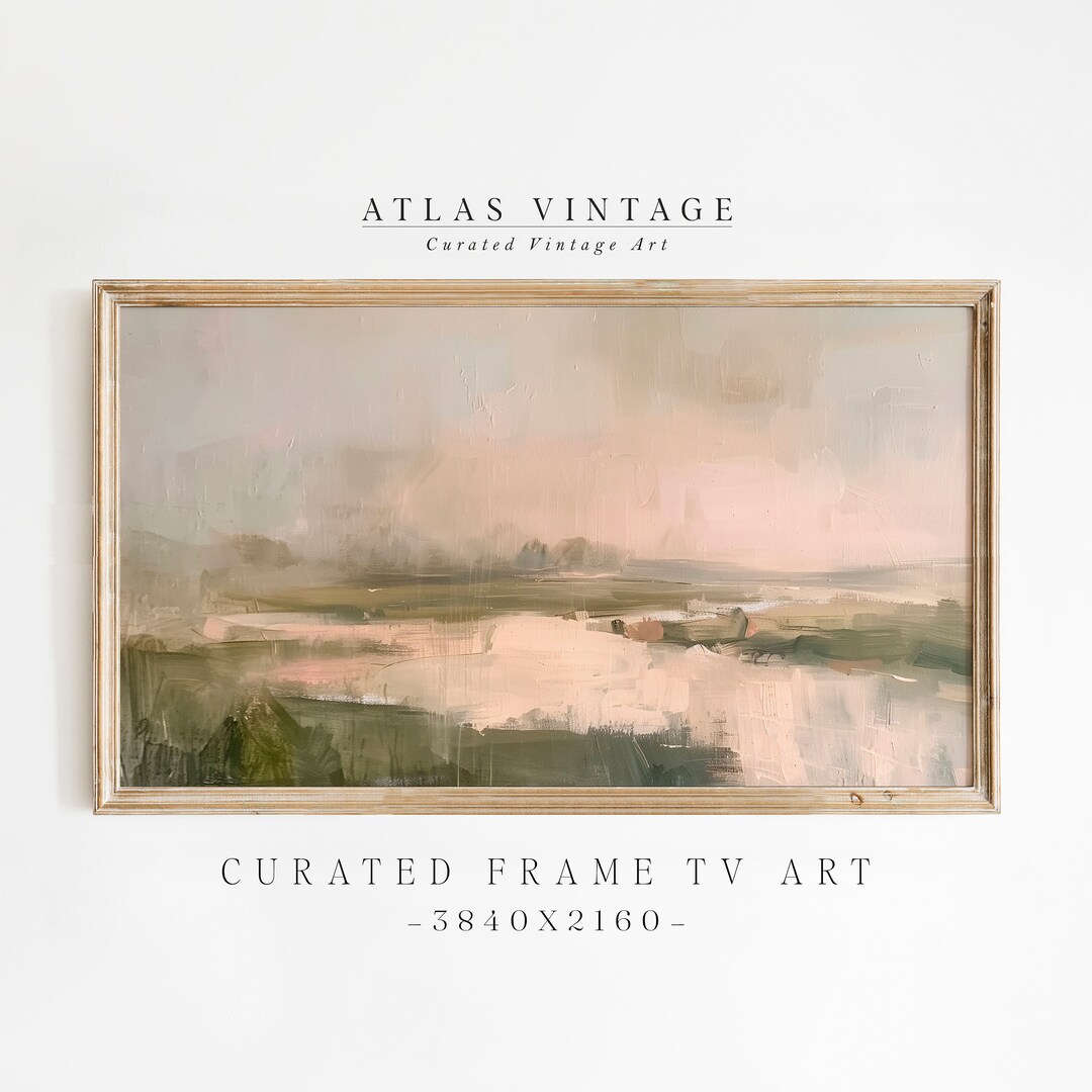 Abstract Spring Scenery Frame Tv Art, Vintage Muted River Landscape ...