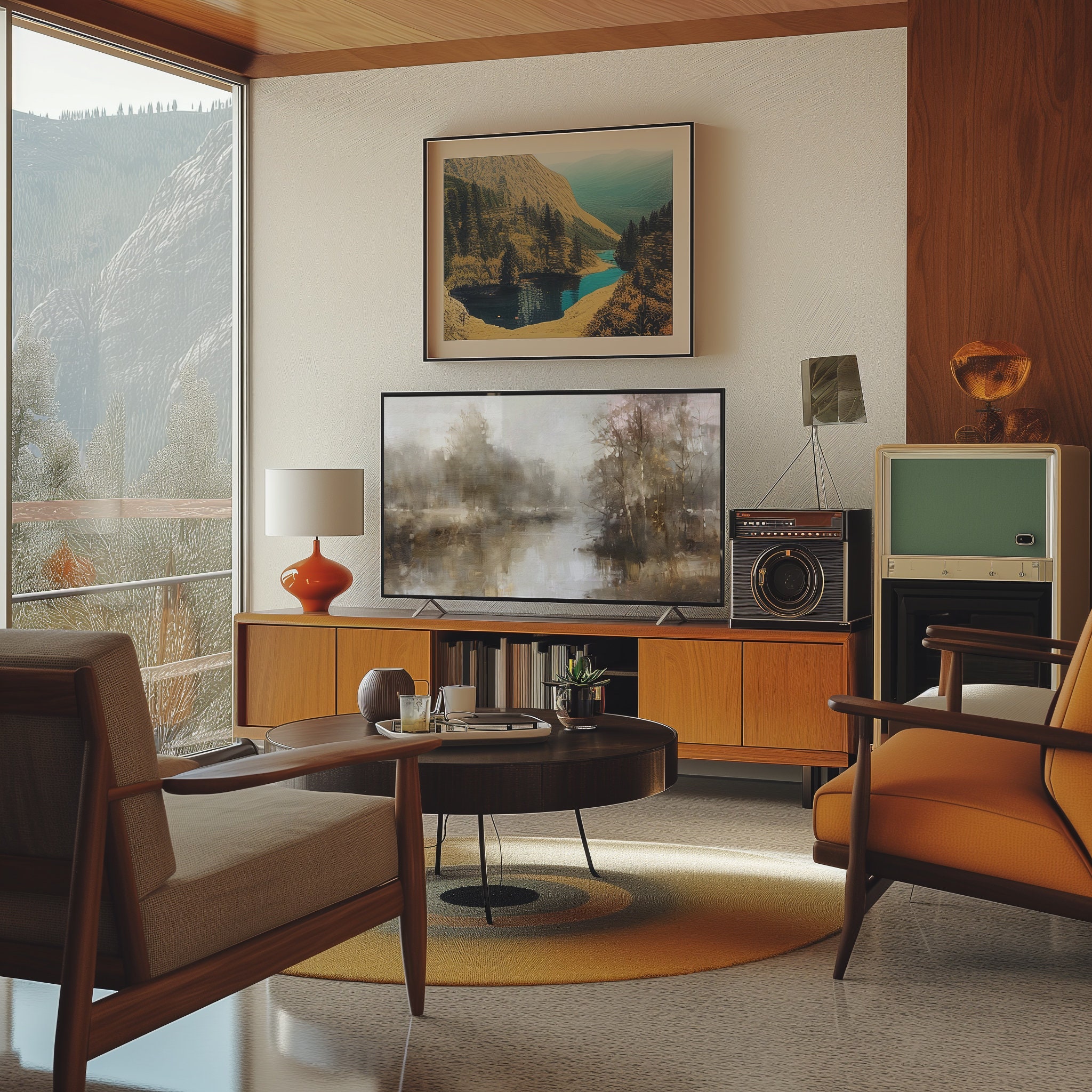 Dark Abstract Landscape Frame Tv Art Vintage, Muted Forest Painting ...