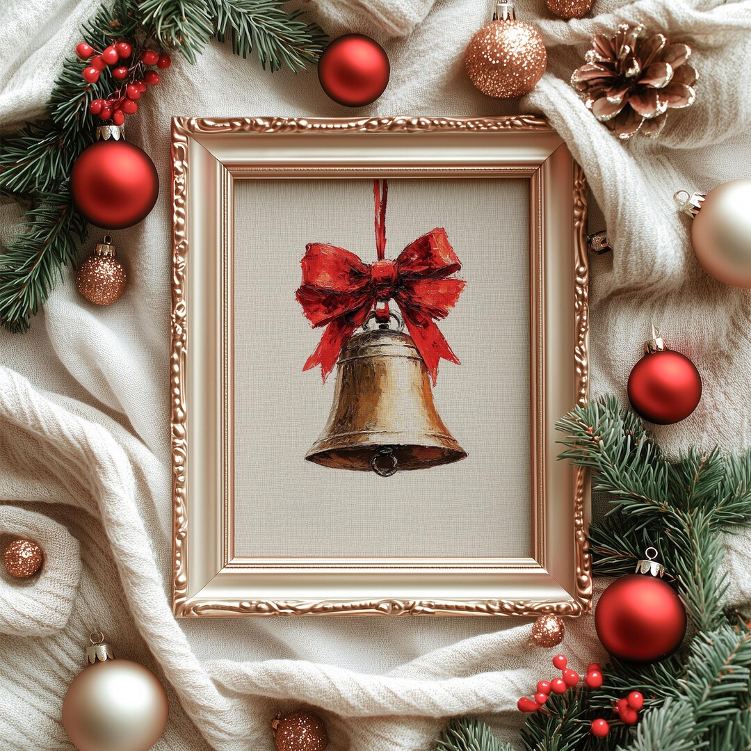 Vintage Christmas Bells Oil Painting Print, Antique Winter Decor ...