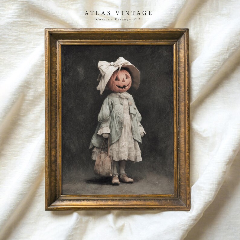 Victorian Pumpkin Head Print, Spooky Nursery Wall Art (digital Download ...