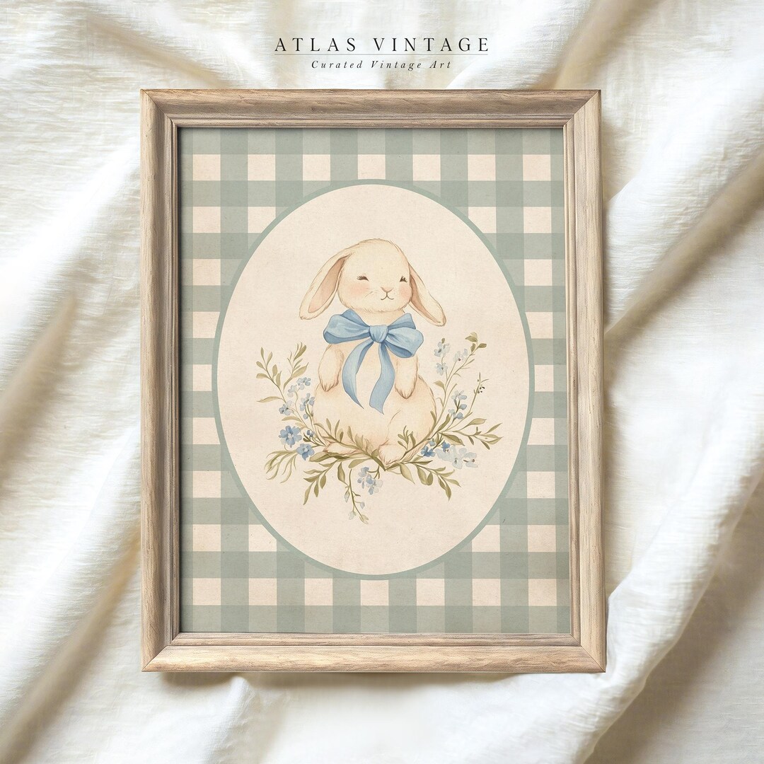 Vintage Easter Bunny Print, Spring Rabbit Painting Printable Wall Art ...