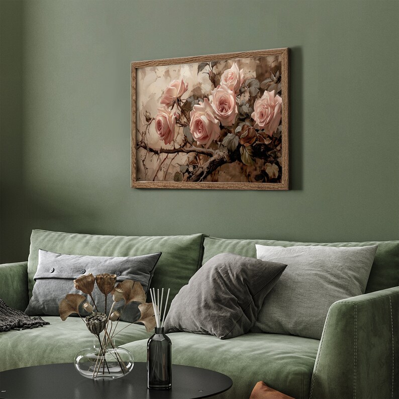 Pink Roses Flower Frame TV Art, Vintage Valentines Day Floral Painting ...