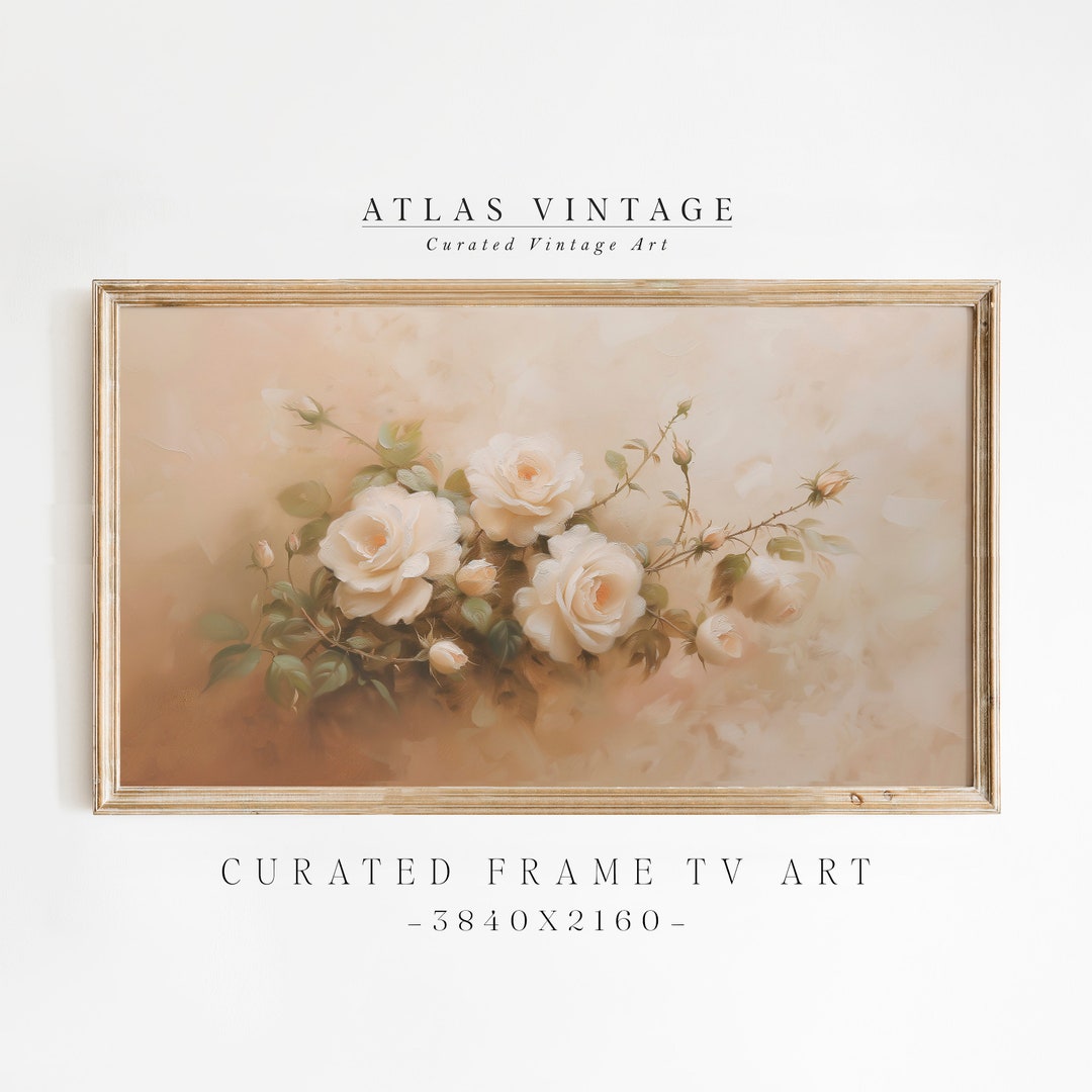 Vintage Neutral Pink Rose Floral Frame TV Art, Antique Valentines Day ...