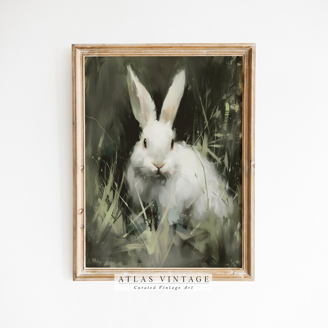 Vintage Easter Bunny Print, Antique Spring White Rabbit Painting ...
