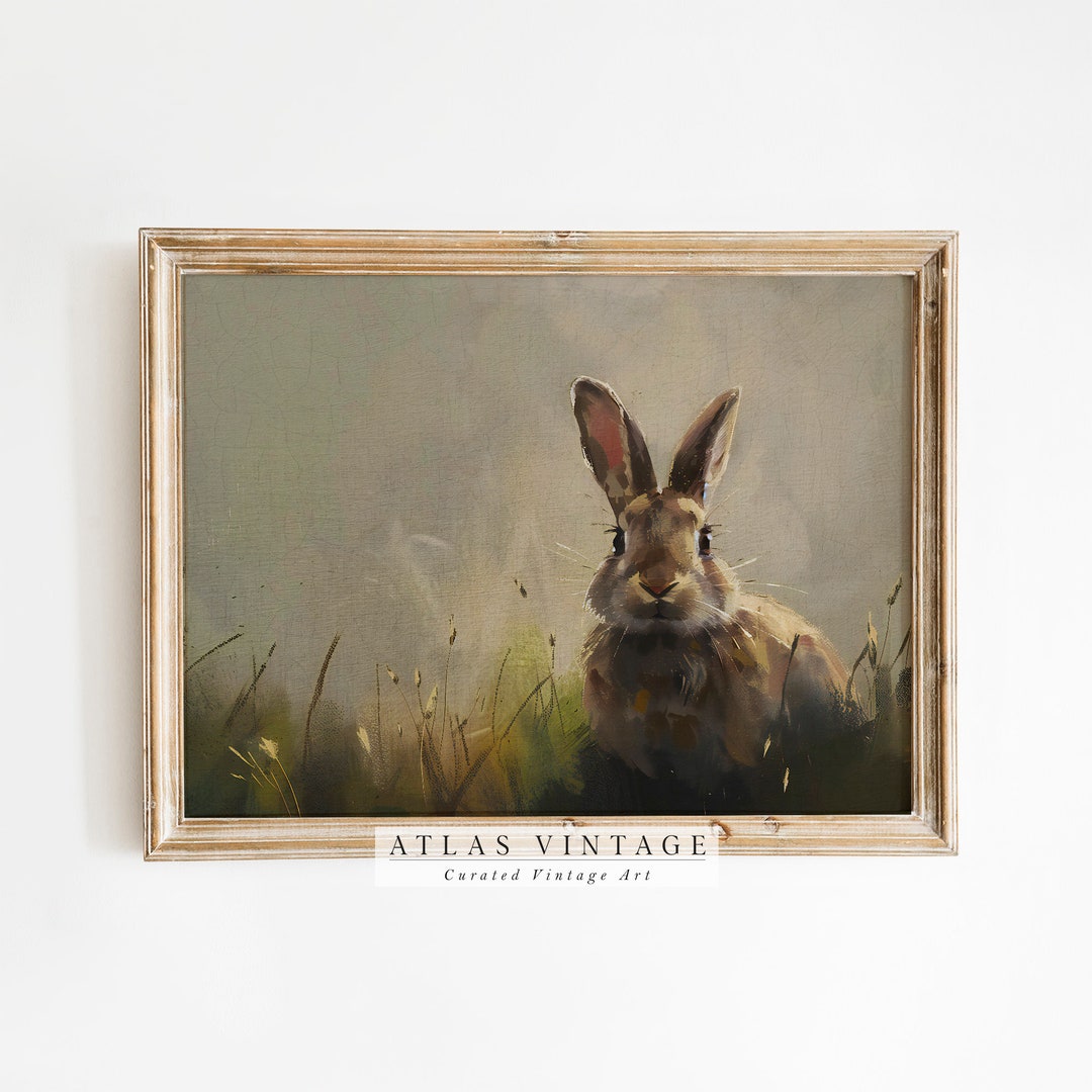 Vintage Easter Bunny Print, Antique Spring Rabbit Painting, Neutral ...