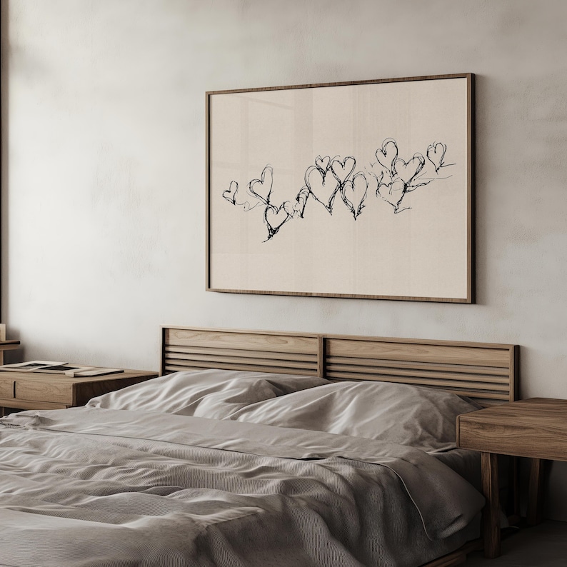 Valentine Heart Sketch Print, Minimal Love Drawing Wall Art (digital ...