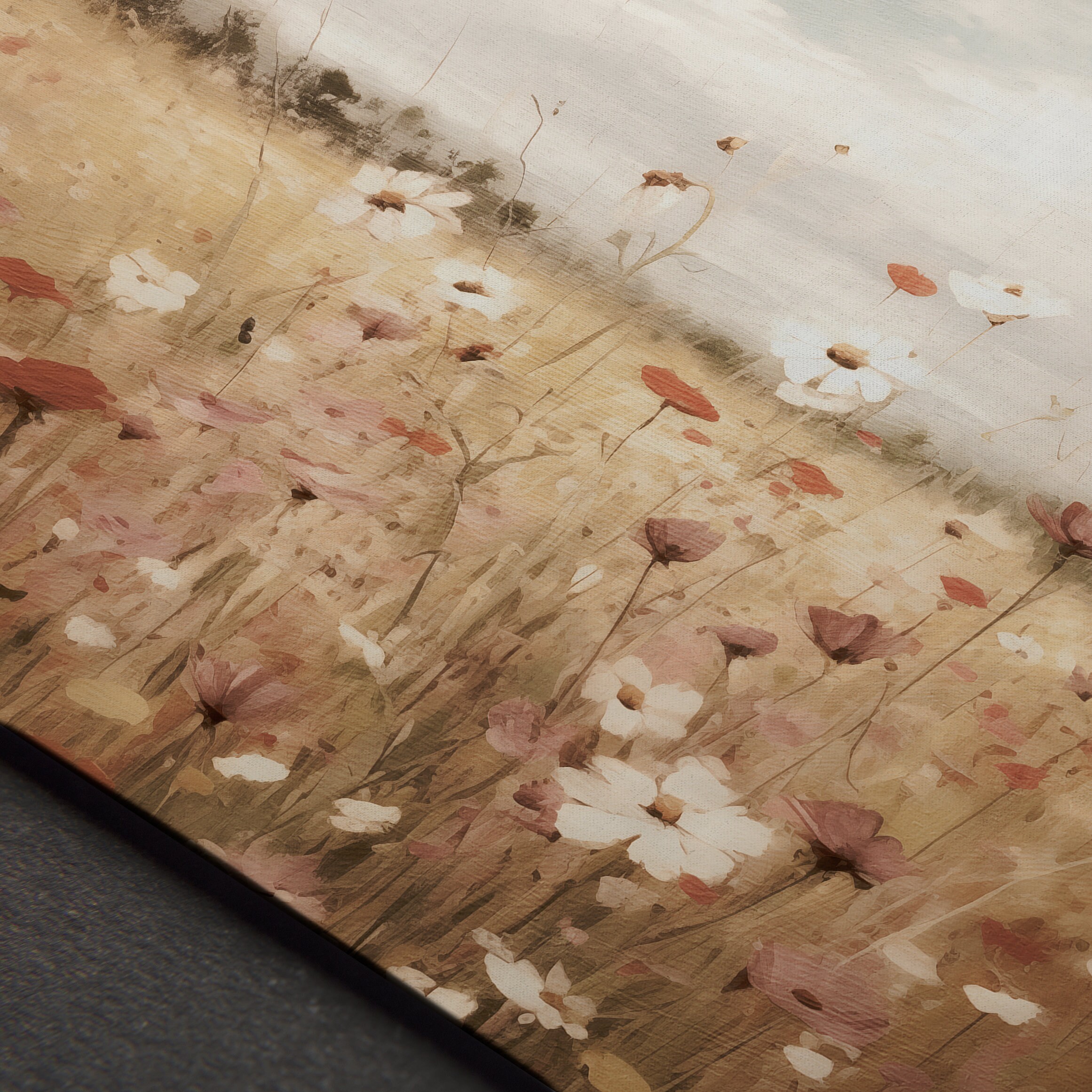 Vintage Floral Spring Print, Landscape Flower Meadow Oil Painting ...