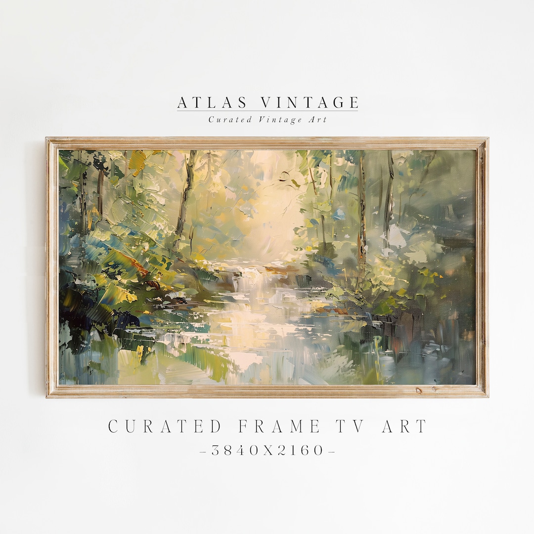 Spring Stream Landscape Painting Frame TV Art, Spring Forest River ...