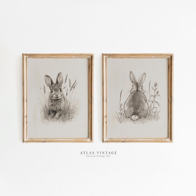 Bunny Vintage Prints Set - Etsy