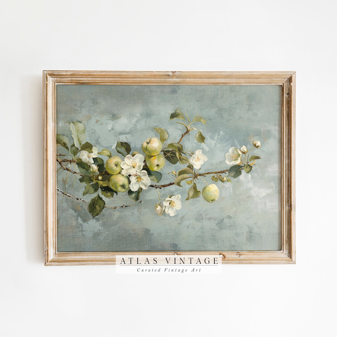 Vintage Apple Blossom Print, Rustic Farmhouse Wall Art (digital ...