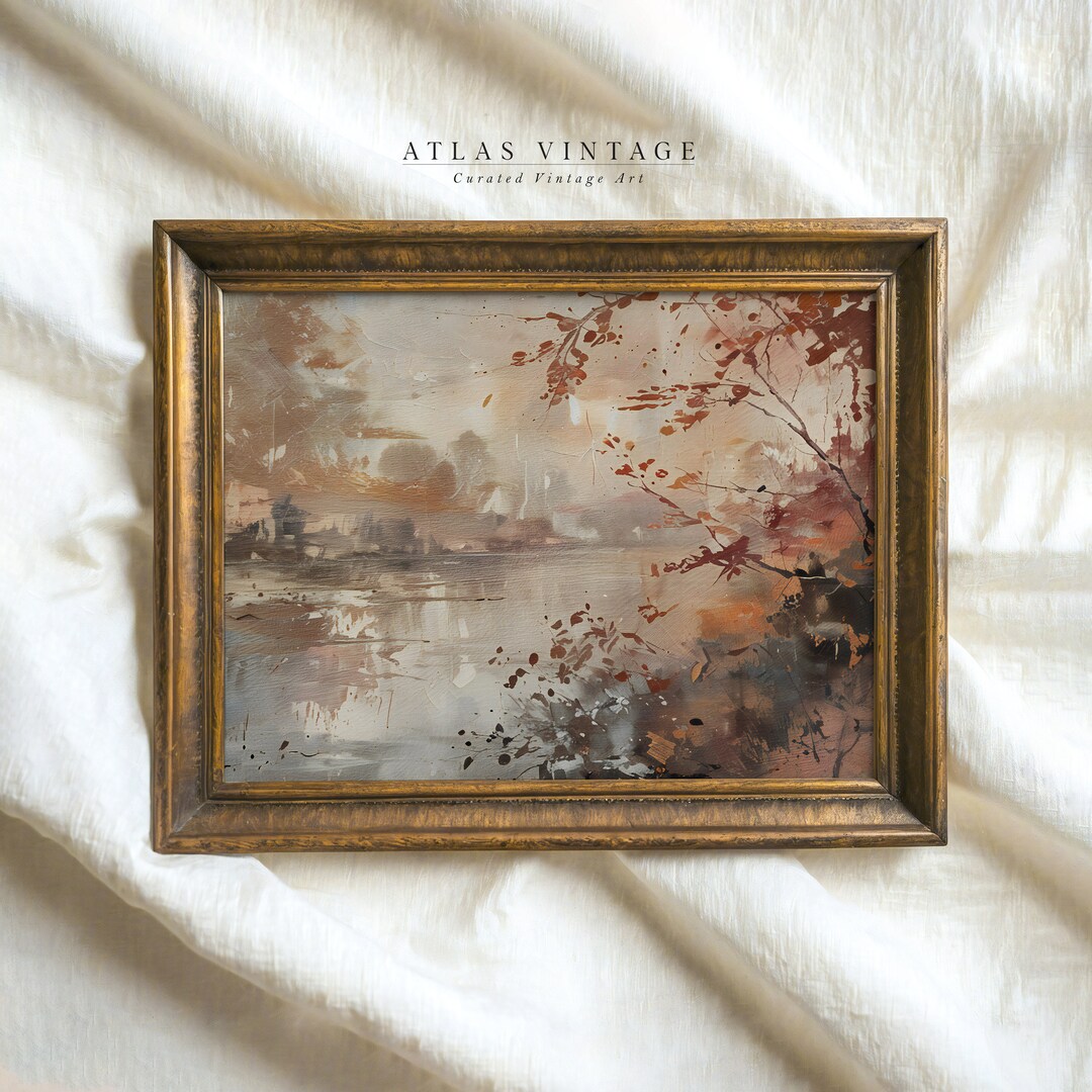 Vintage Fall Landscape Print - Antique Autumn Lake Watercolor Painting ...