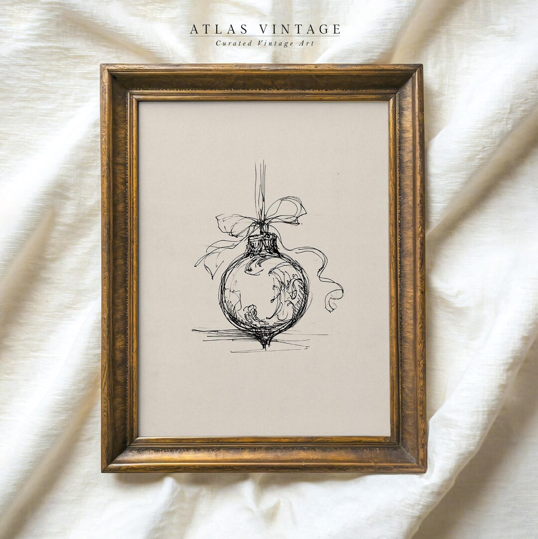Christmas Bauble Line Drawing Print: Festive Ornament Sketch Wall Art ...