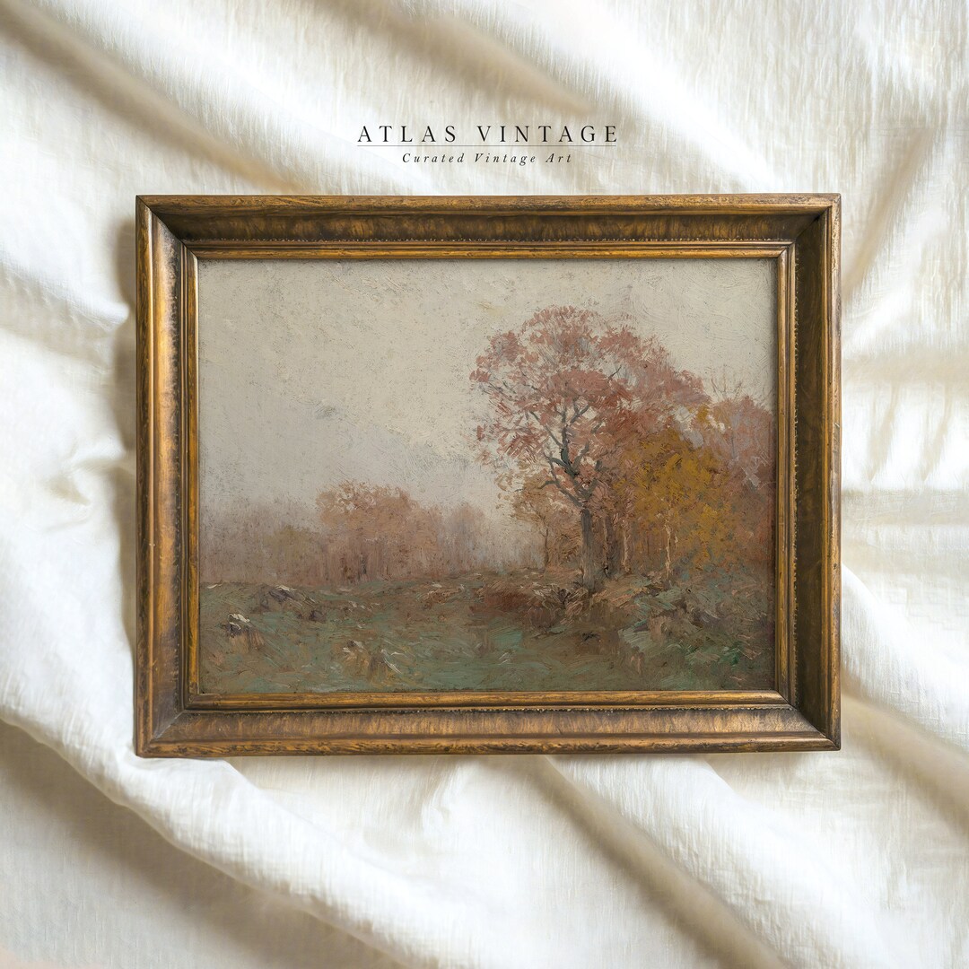 Vintage Moody Fall Art Print | Autumn Forest Landscape Painting ...