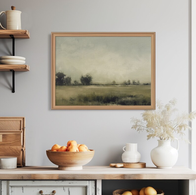 Vintage Landscape Print, Dark Green Summer Field, Rustic Country ...