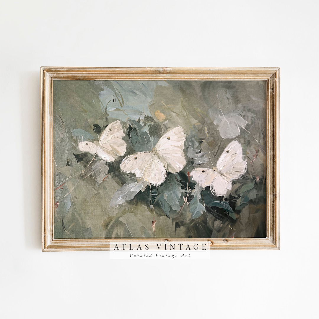 Vintage Butterflies Print, White Butterfly Summer Painting, Cottagecore ...