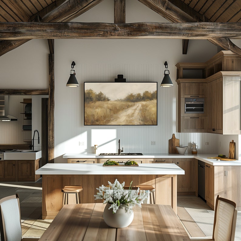 Vintage Countryside Road Landscape Frame Tv Art, Spring Scenery ...