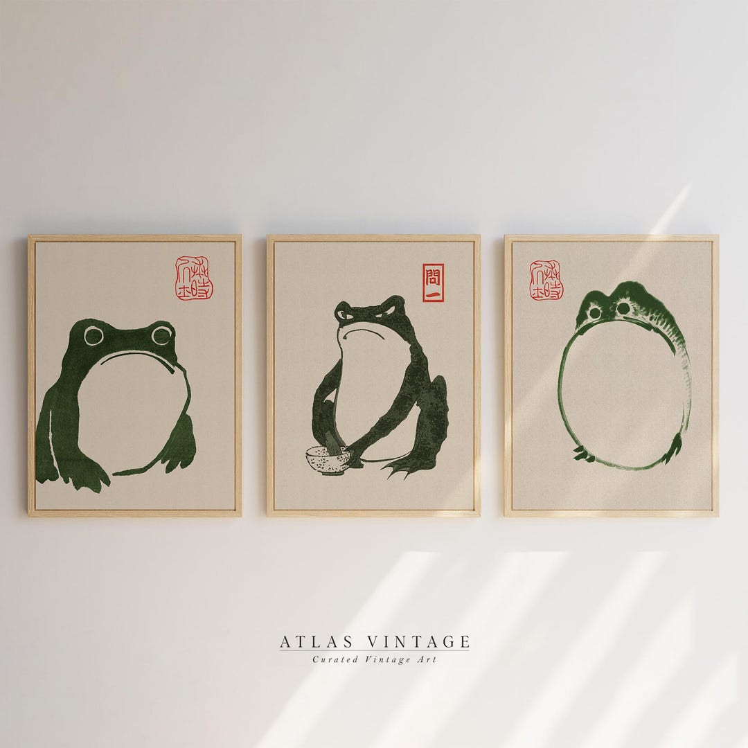Japanese Matsumoto Shoji Frog Set of 3 Woodblock Digital Art Print ...
