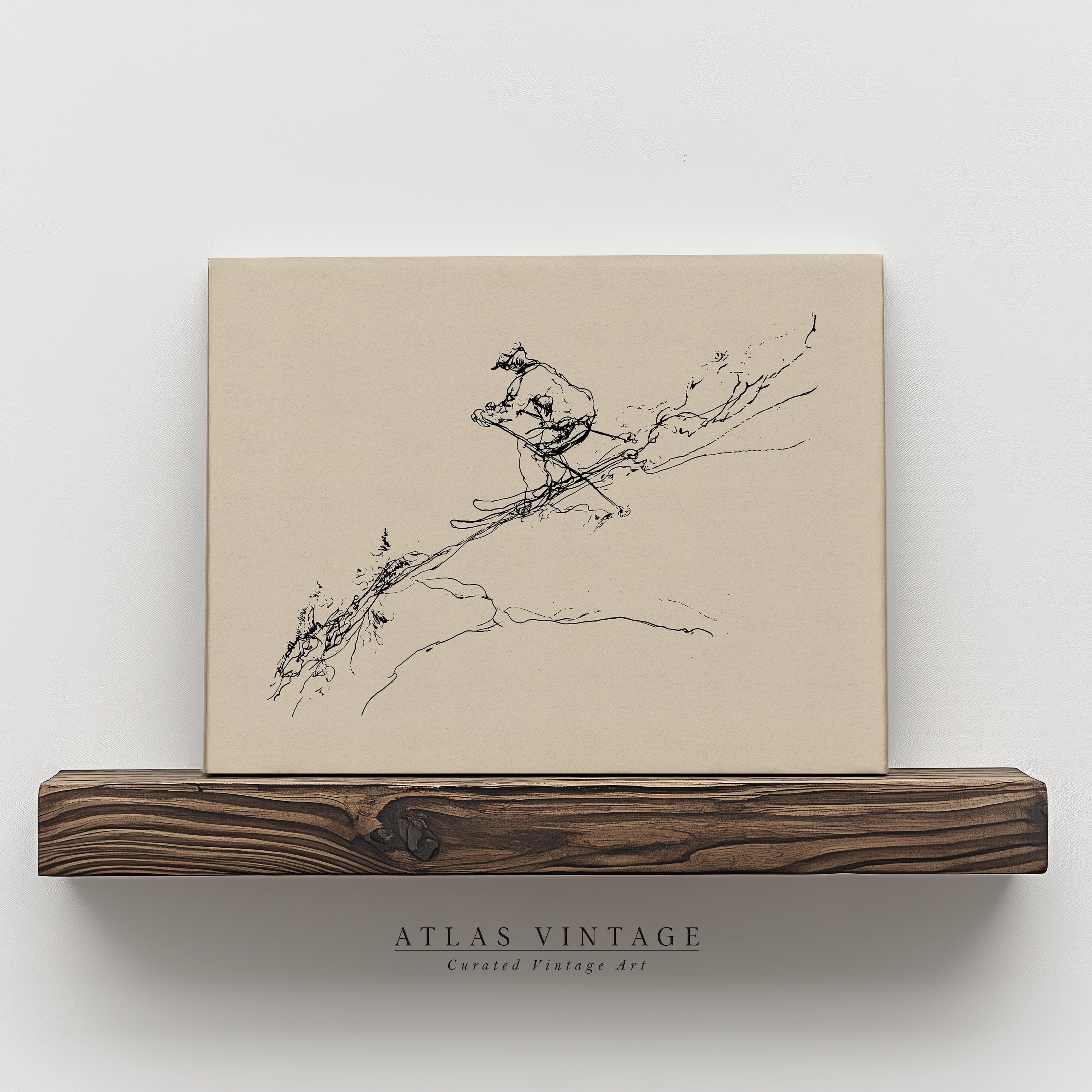 Skier Line Drawing Printable Wall Art, Ski Sketch Print, Minimalist ...