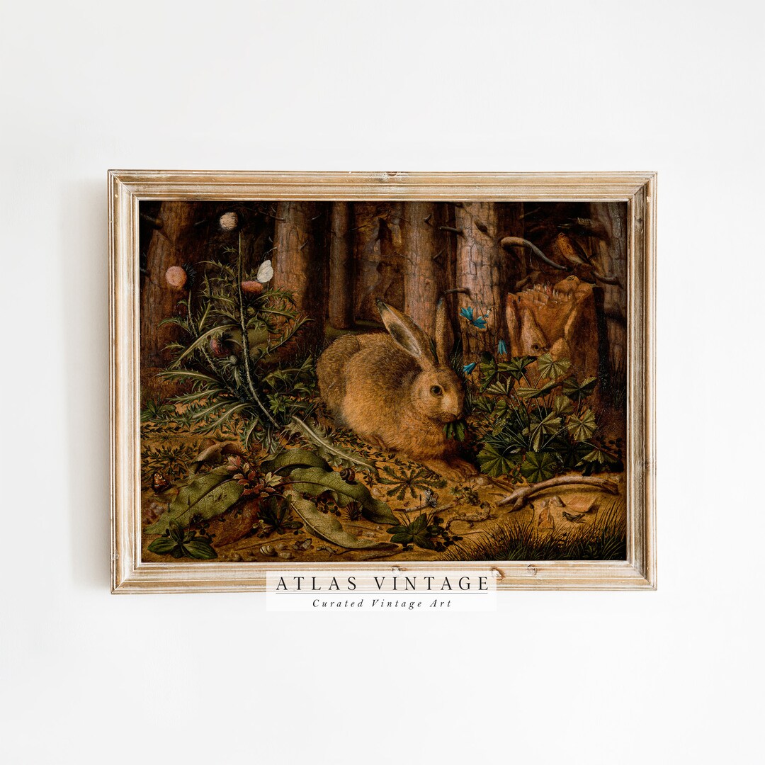 Vintage Rabbit Print, Antique Easter Bunny Oil Painting, Country ...