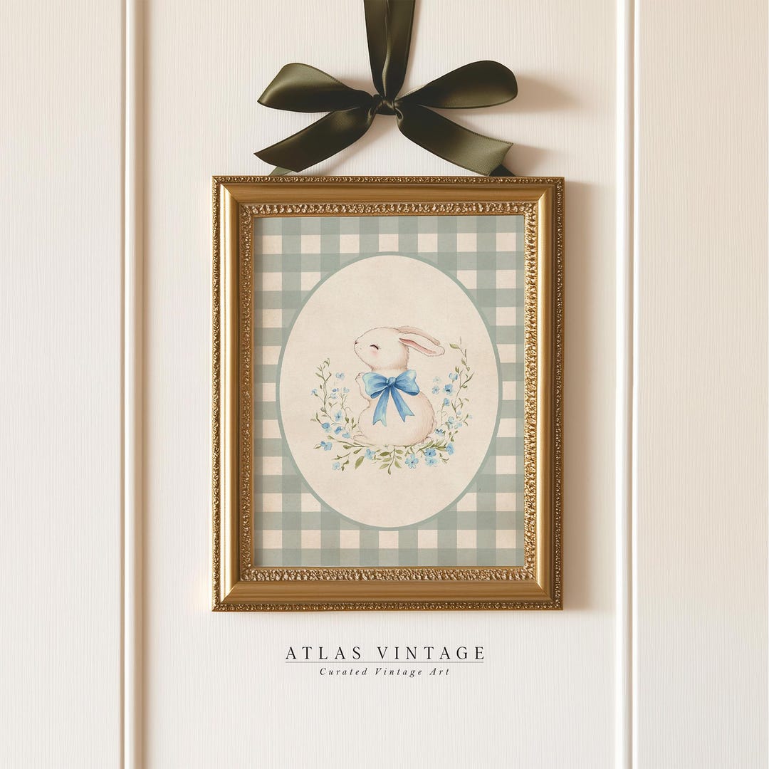 Vintage Easter Bunny Print, Spring Rabbit Painting Printable Wall Art ...