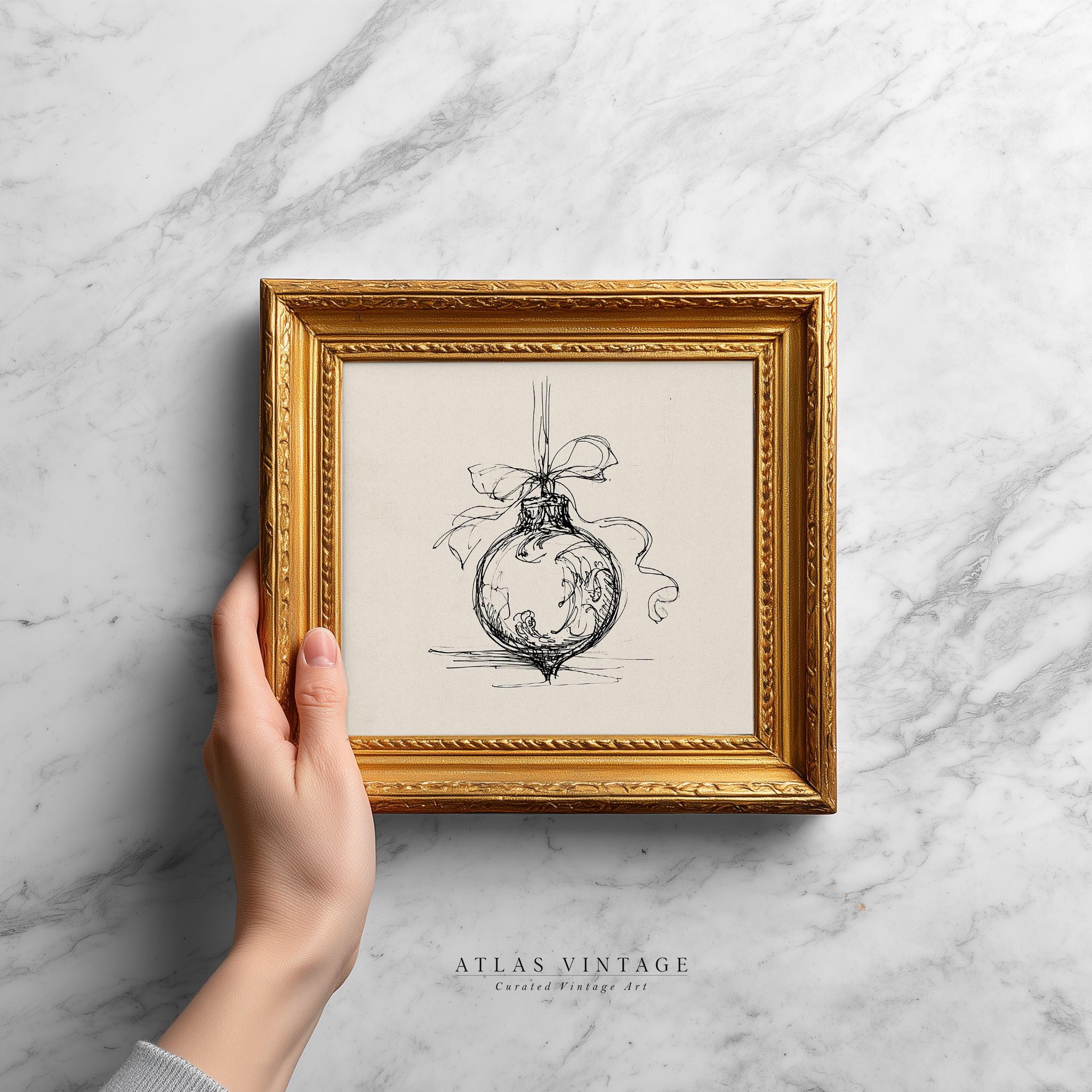 Christmas Bauble Line Drawing Print: Festive Ornament Sketch Wall Art ...