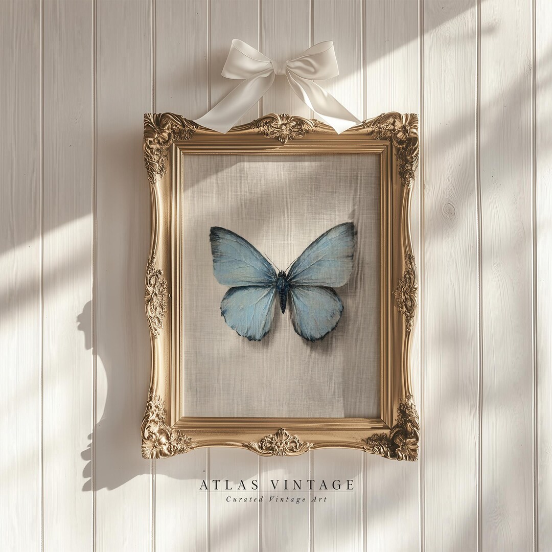 Blue Butterfly Vintage Print, Rustic Cottagecore Moth Art (digital ...