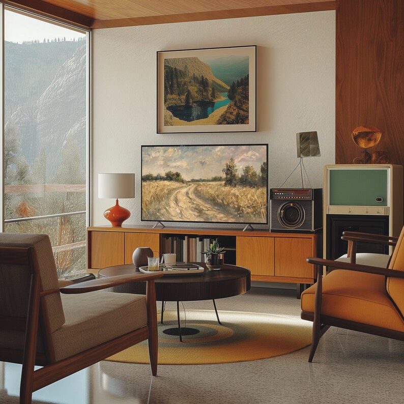 Vintage Countryside Road Landscape Frame Tv Art, Spring Scenery ...