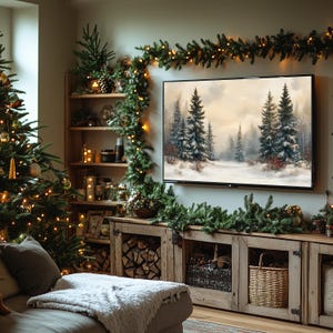 Vintage Winter Forest Samsung Frame Tv Art, Pine Tree Forest Landscape ...