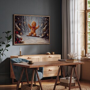 Christmas Gingerbread Man on Swing Frame Tv Art, Winter Art for Tv ...