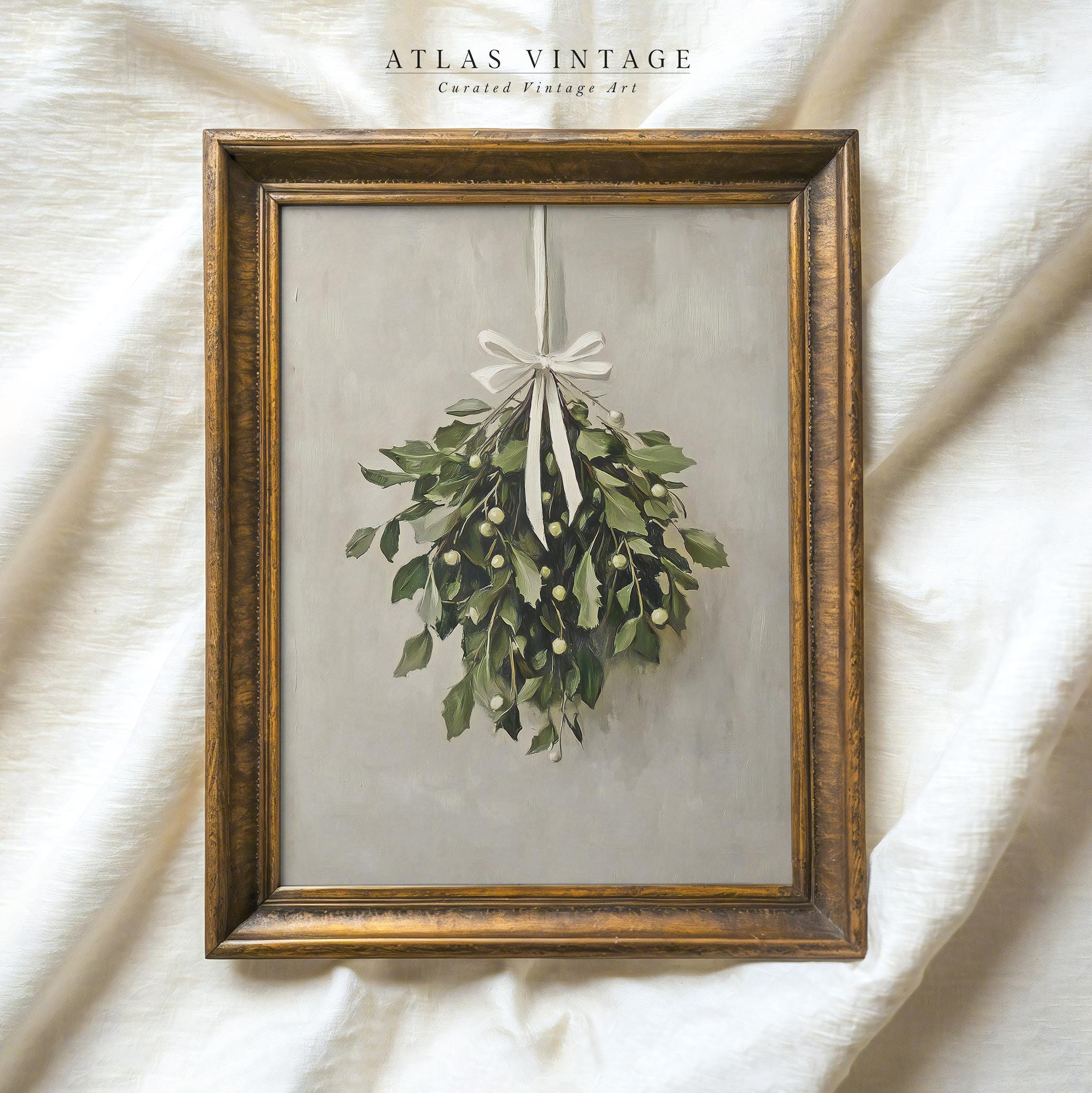 Vintage Christmas Mistletoe Oil Painting Print, Antique Winter Wall ...