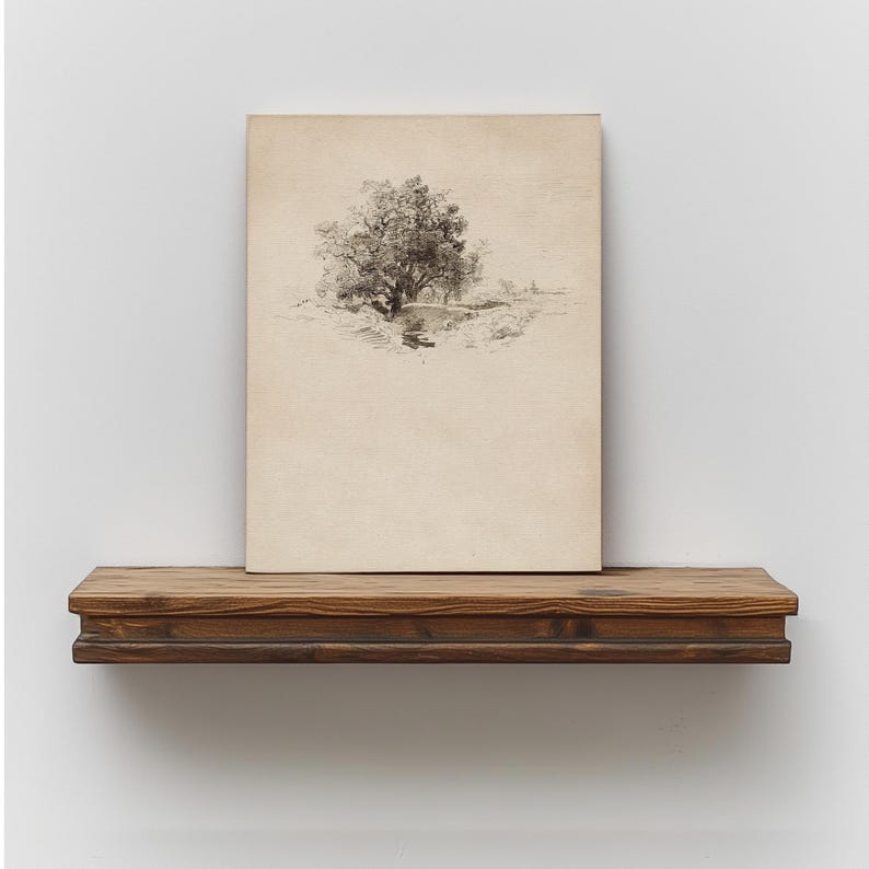 Vintage Tree Sketch Print, Antique Landscape Drawing Printable Wall Art ...