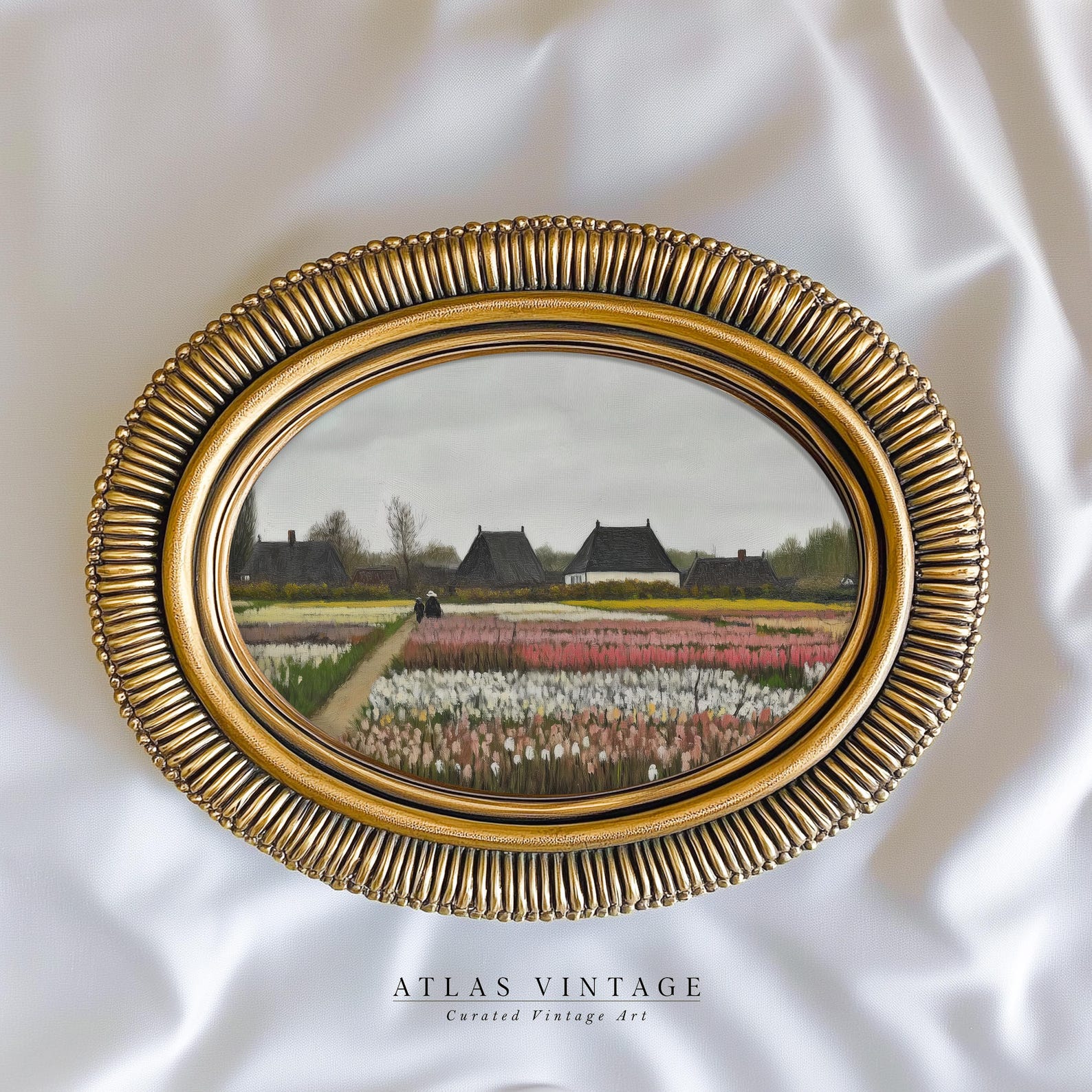 Vintage Dutch Tulip Field Painting, Floral Landscape Art (digital ...