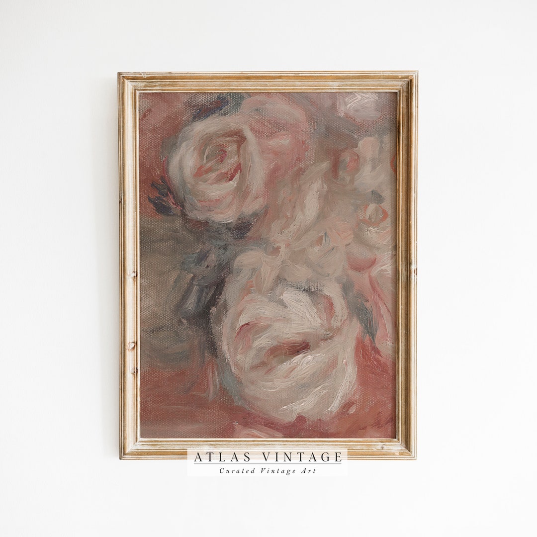 Vintage Abstract Rose Print, Antique Pink Flower Painting, French ...