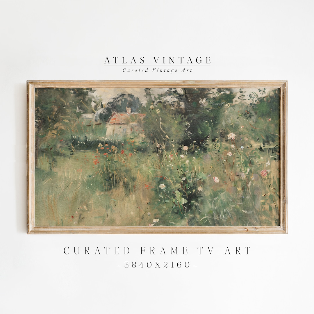 Cottage Flower Garden Painting Frame Tv Art, Vintage Cottagecore Meadow ...