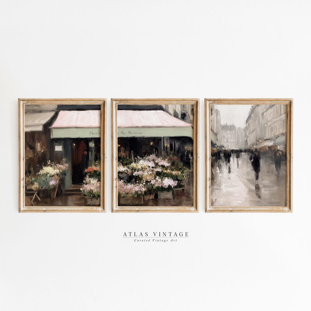 Vintage Paris Flower Market Print Set, French Triptych (digital ...